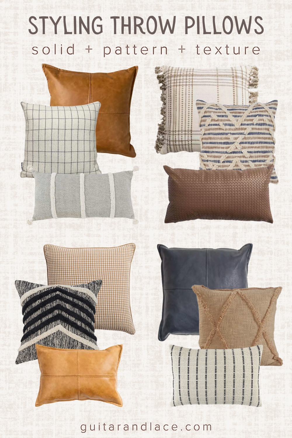modern boho throw pillow combos | guitar & lace