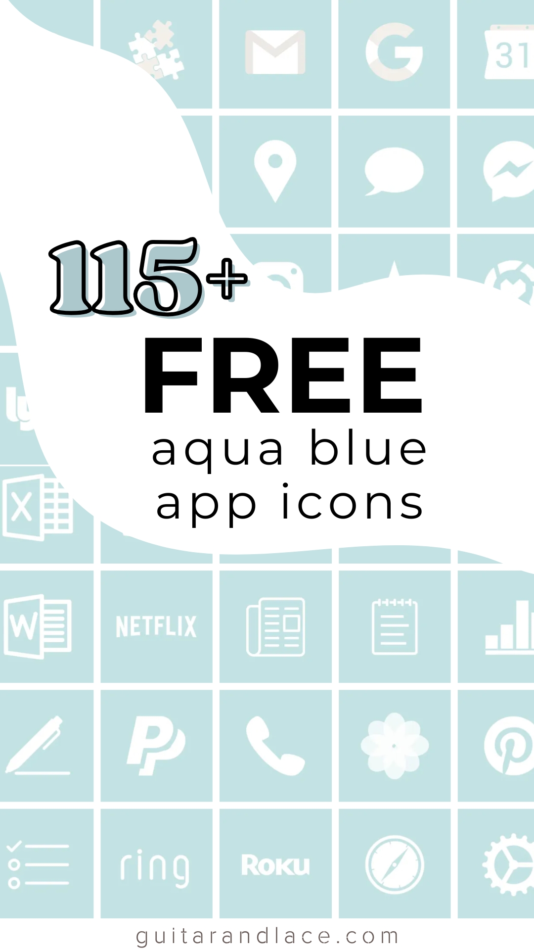free aqua blue aesthetic app icons | guitar & lace