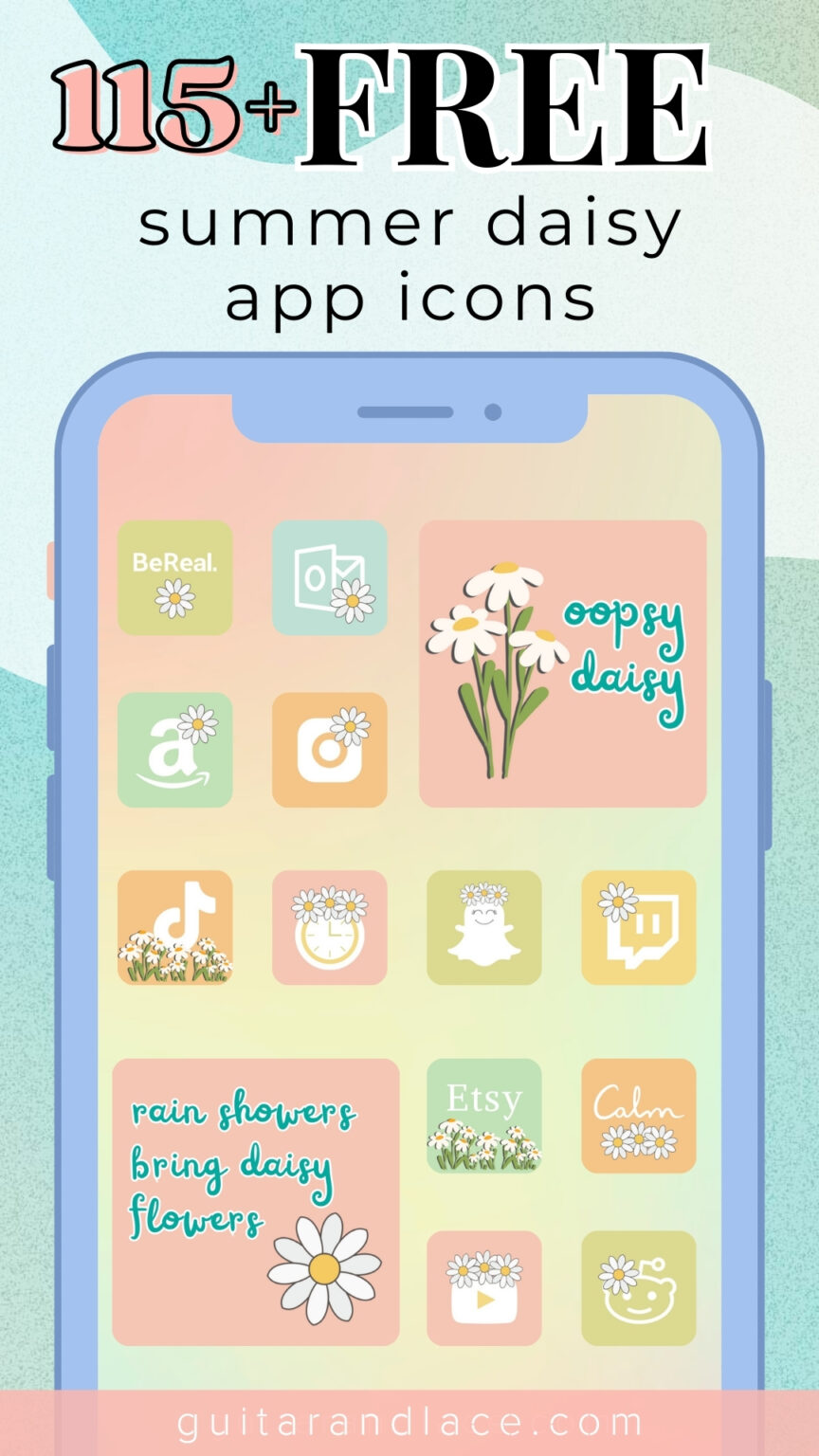 Free Summer Daisy App Icons for your Phone & Devices | guitar & lace